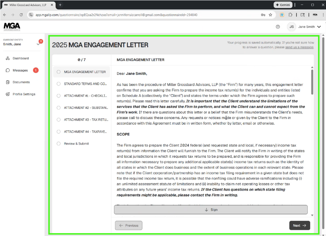 How to Complete Your MGA Engagement Letter Through Your Client Portal